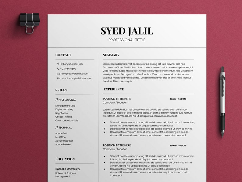 Clean Modern Executive Resume Template for Word google Docs - Etsy