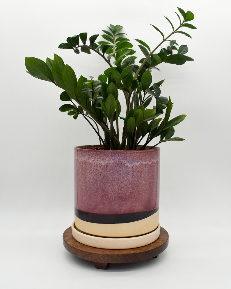 Plant Stand Pot Elevator Round Platform Tray Walnut Circle - Etsy