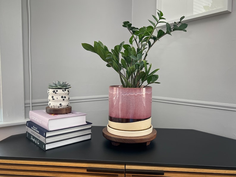 Plant Stand Pot Elevator Round Platform Tray Walnut Circle - Etsy