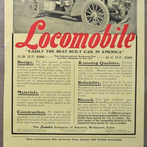 Original Antique 1906 Locomobile Car Ad, Yellow Page Vintage Automobile ...