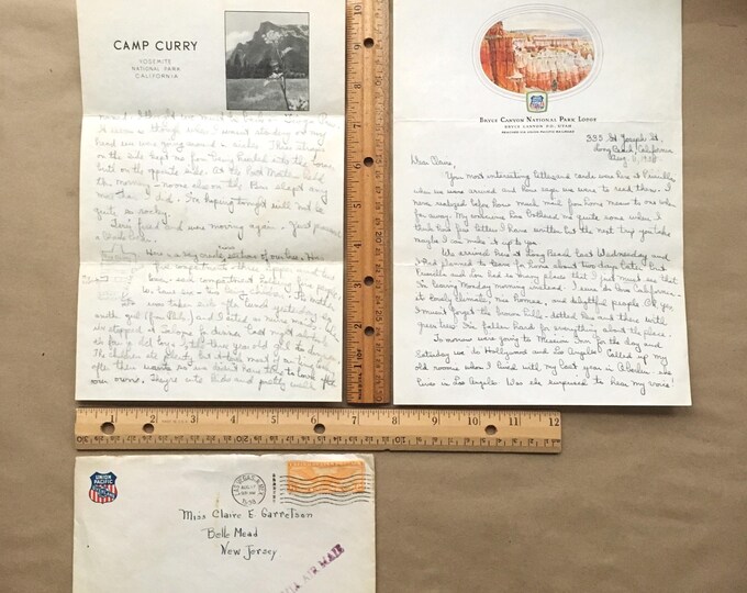 Vintage 1938 Letters Yosemite Camp Curry CA & Bryce Canyon Utah ...
