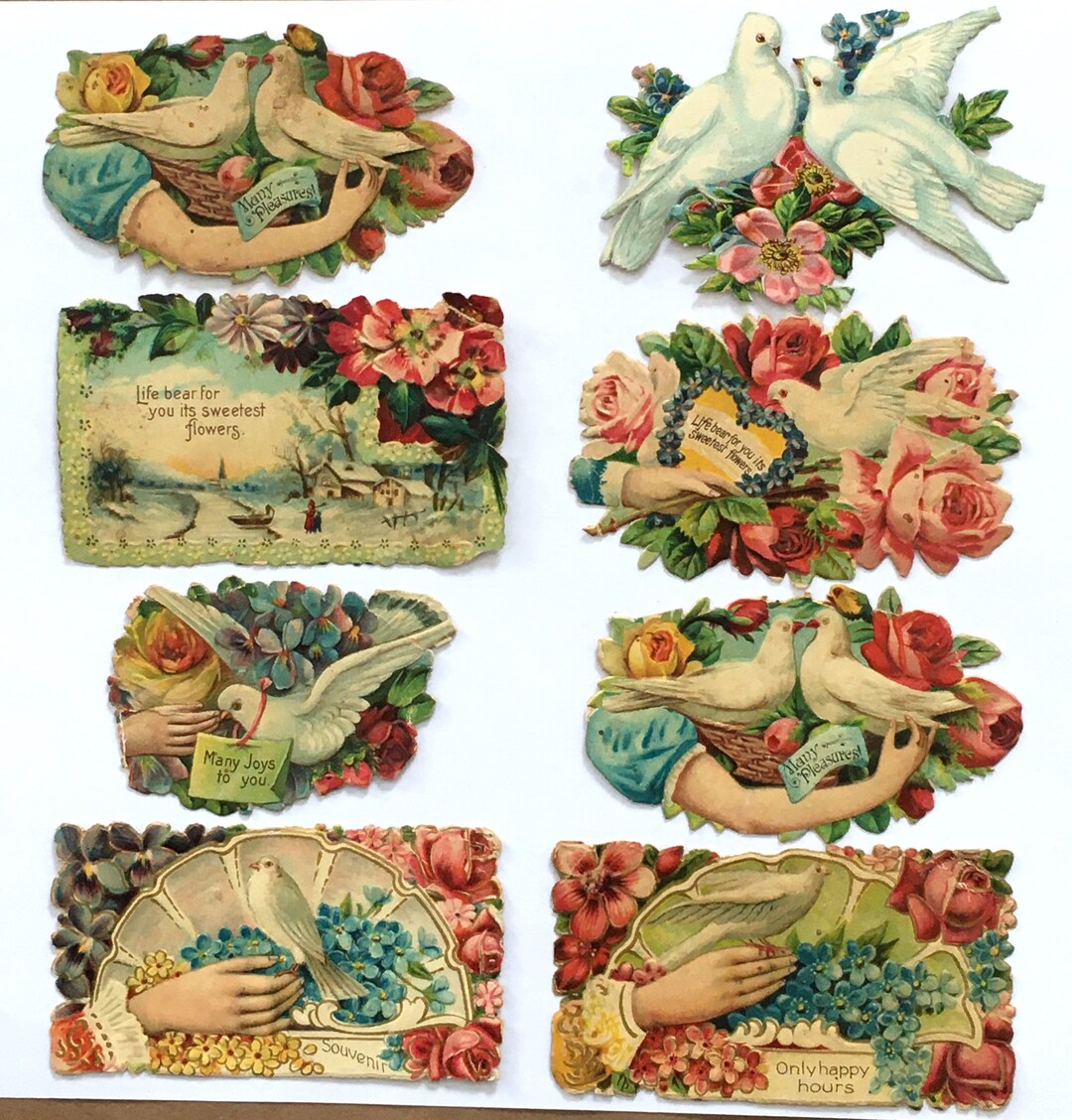 8 Antique 1800s Victorian Die Cut Calling Card Hidden Name Covers ...