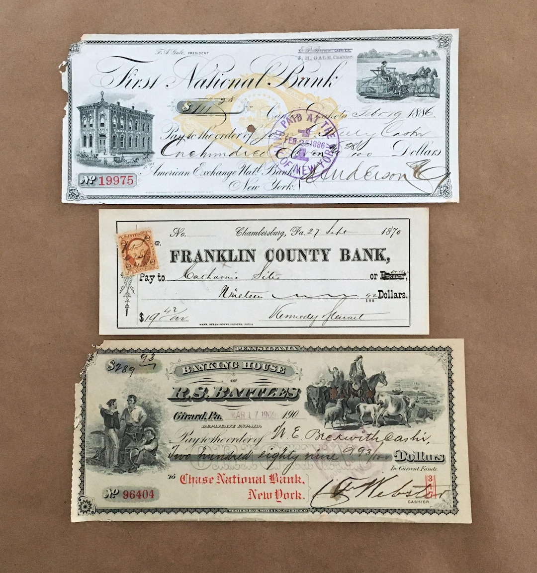 1870-1909 Canceled Checks Illustrated, Girard PA, New York City ...