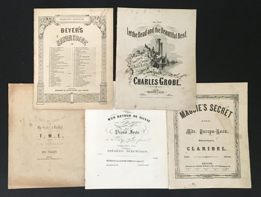 5 Victorian Sheet Music, Authentic Antique Illustrations, 19th Century ...