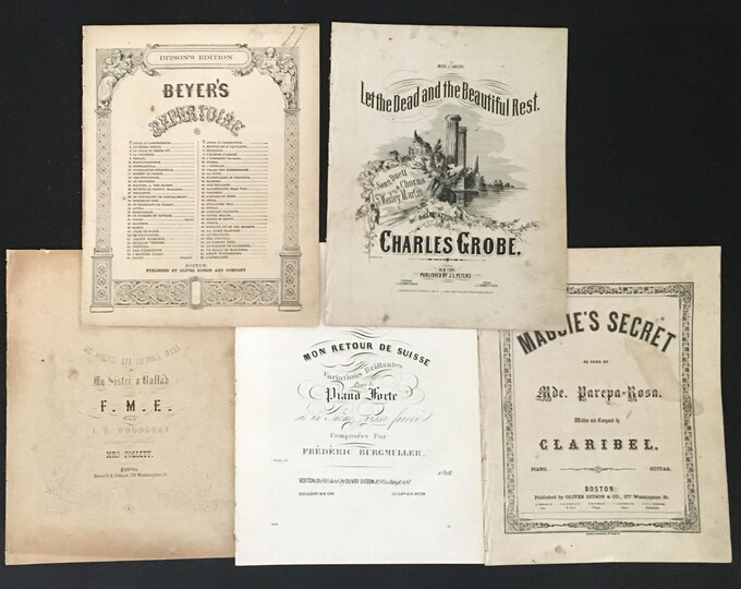 5 Victorian Sheet Music, Authentic Antique Illustrations, 19th Century ...