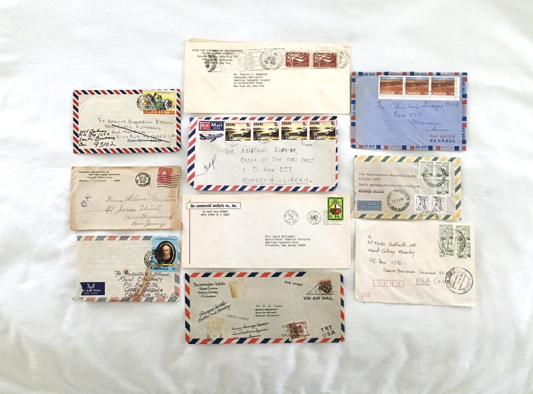 10 Authentic Vintage Envelopes, Worldwide Stamps, Air Mail ...
