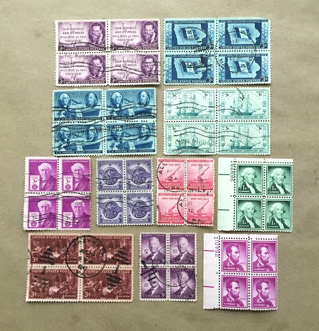 44 Vintage Connected Stamps, US Postage Stamps, Hand Curated ...