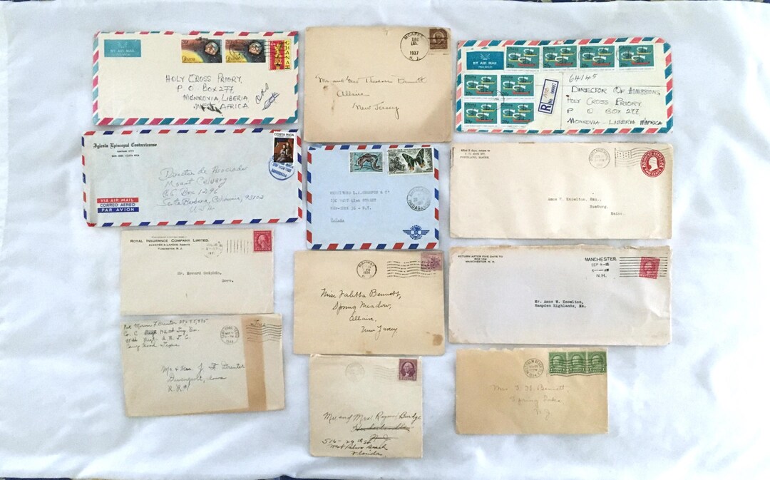 Authentic Vintage Envelope Bundle, Canceled Stamps, Worldwide & USA ...