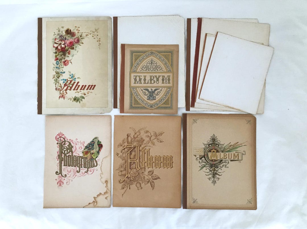 Antique Victorian Photo Album Illustrated Pages, Satin Finish End ...