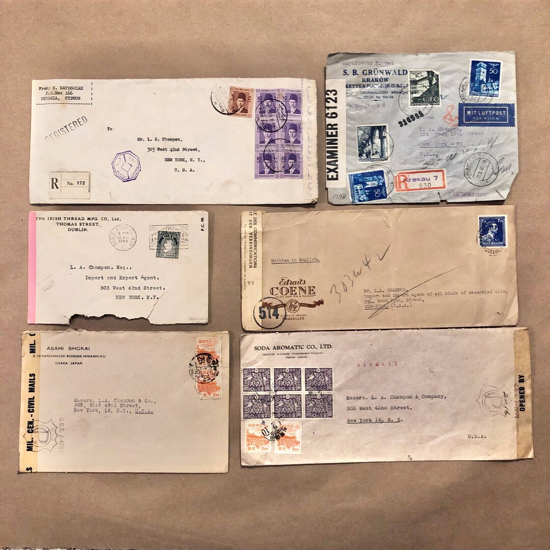 Vintage Envelopes OPENED BY CENSOR 1940s, Air Mail, Registered Letter ...