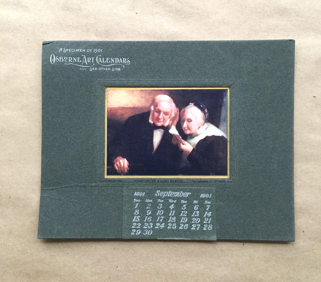 1901 Advertising Sample Calendar, September, George Taggart Art Older ...