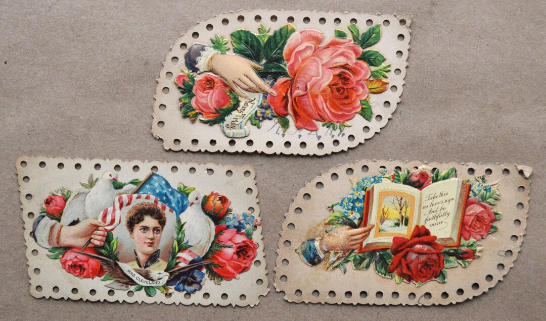 3 Antique 1800s Victorian Die Cut Calling Cards Lace Paper, Hidden ...