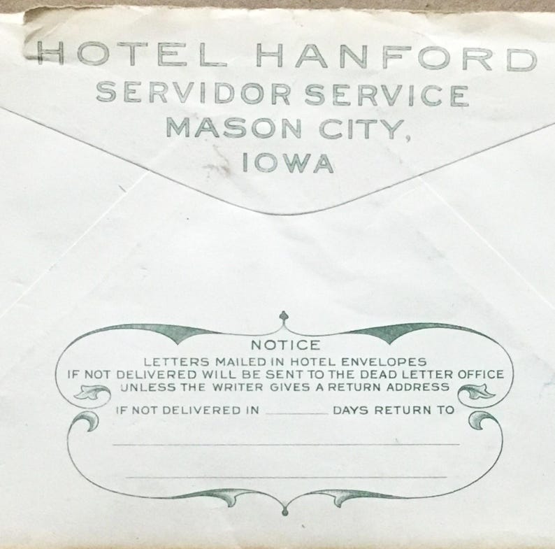 1926 Letter Hotel Hanford Letterhead Stationery Mason IA to Trenton NJ ...