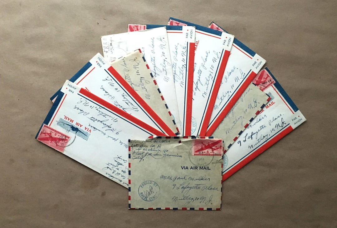 10 Authentic Vintage Love Letters WWII 1944 Military Marine to New Wife ...