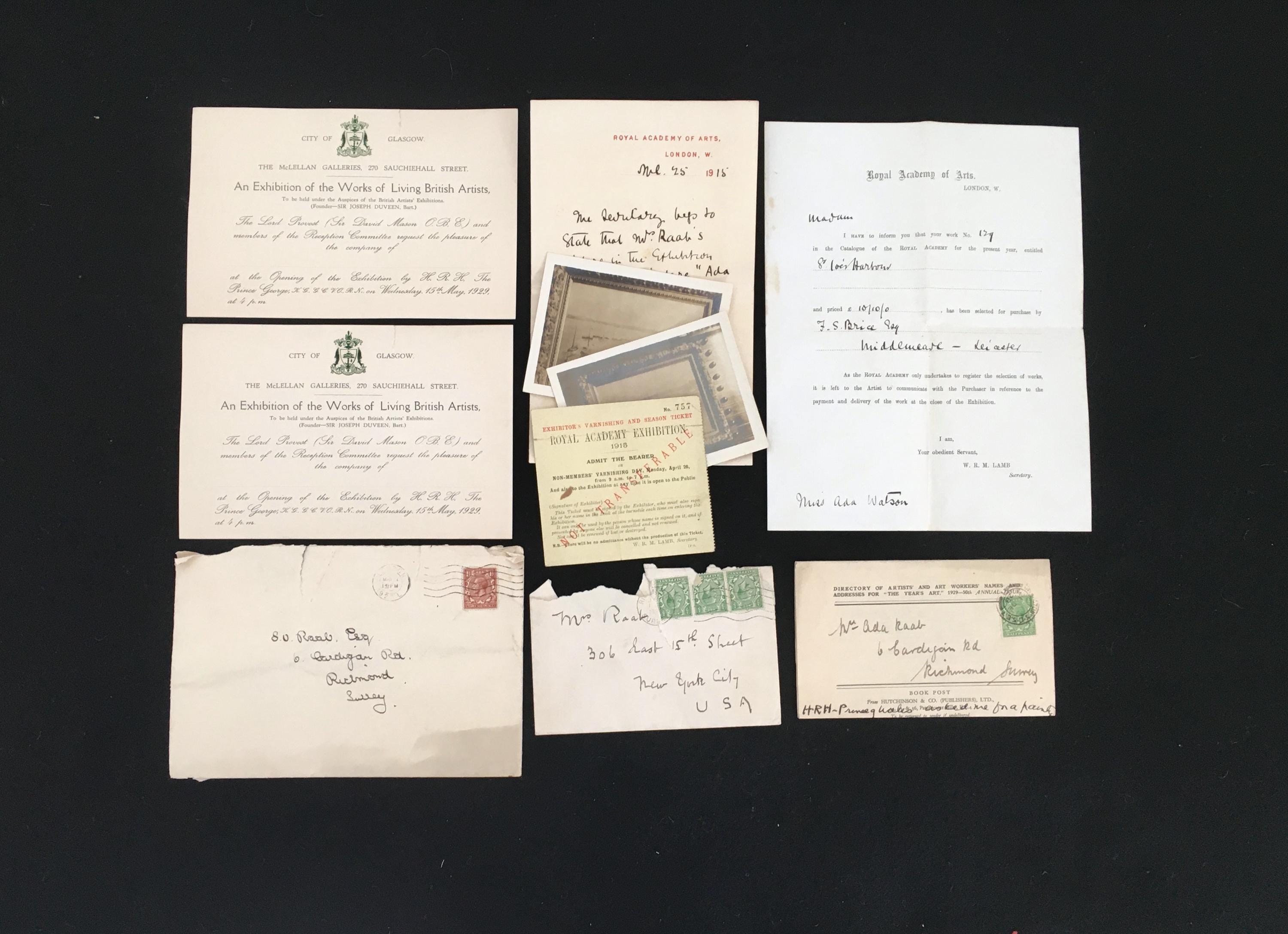 Artist Ada Watson Raab Letters 1915 Royal Academy of Arts Exhibit ...