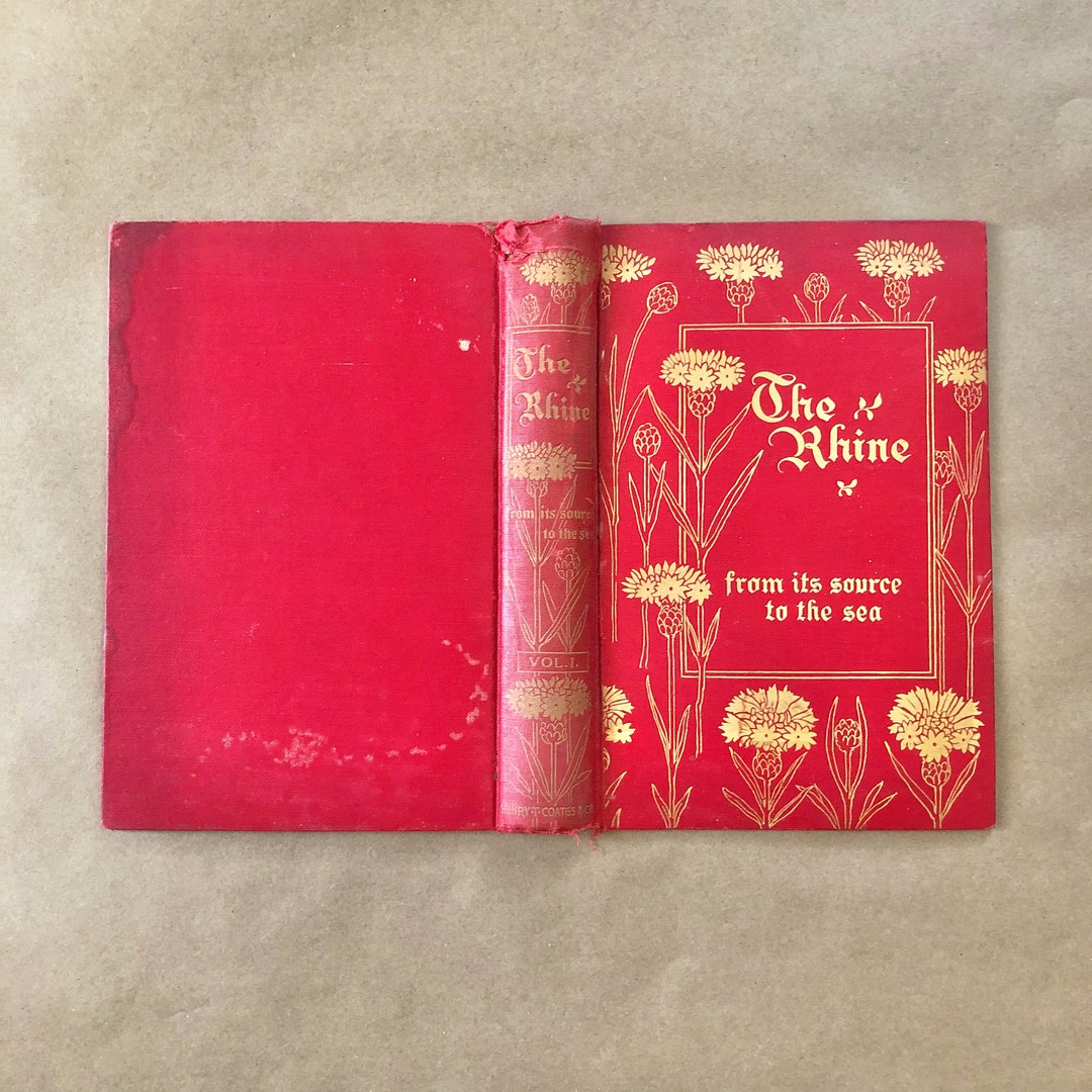 1899 the Rhine Book Cover Hardcover Book Cover, Antique Book Cover Red ...