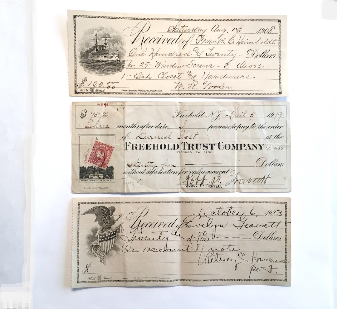 Antique Receipts & Promissory Note Illustrated, 1908 1919, 1923 ...
