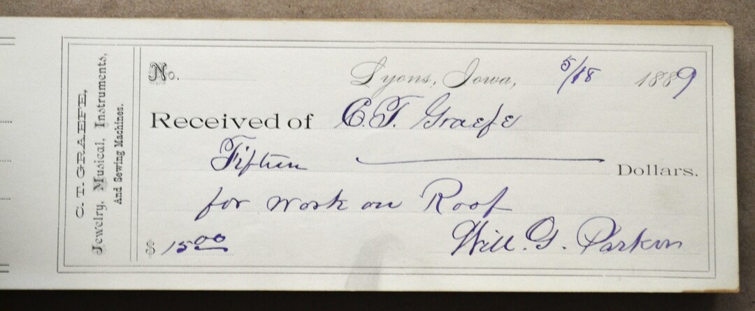 Antique Victorian 1880s-1890s Receipt Book, Marbled Cover, Lyons, Iowa ...