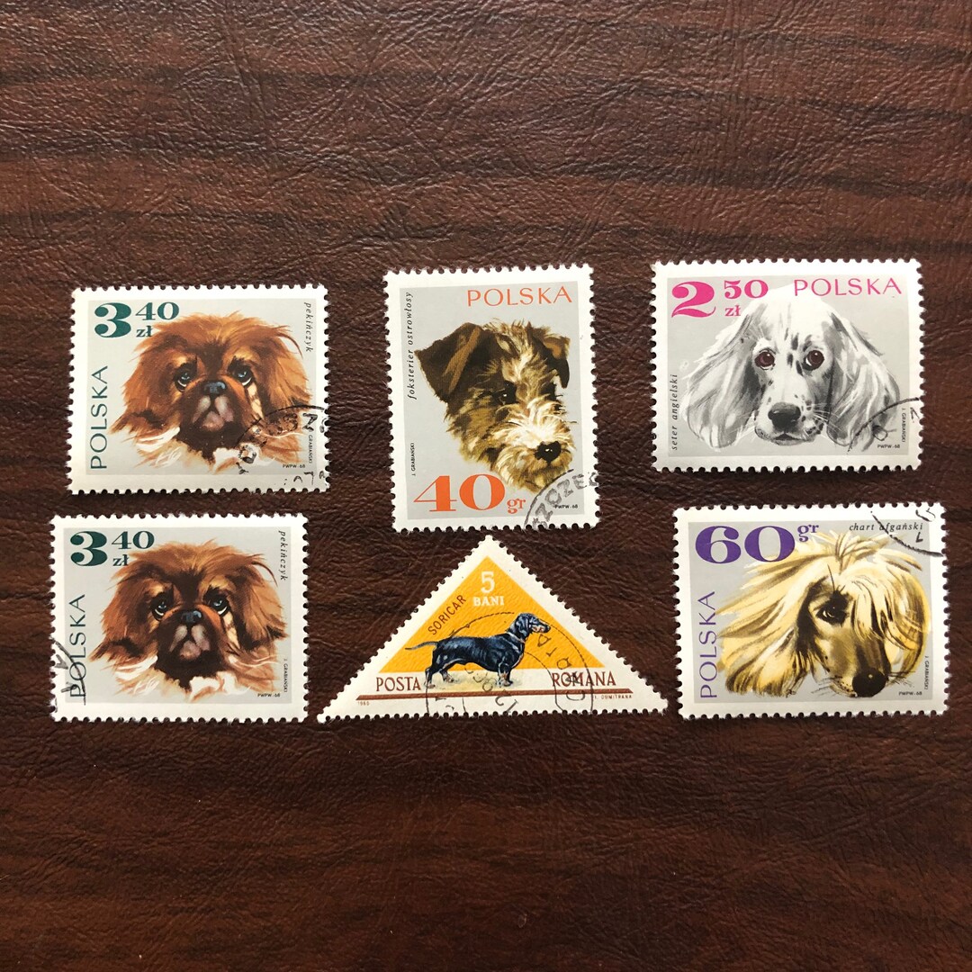 6 Vintage Dog Stamps, 1960s Stamps, Hand Curated Junk Journal Collage ...