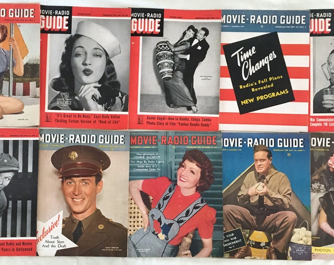 10 Vintage 1941-1942 Movie-radio Guide Magazine WWII Hollywood Photos ...
