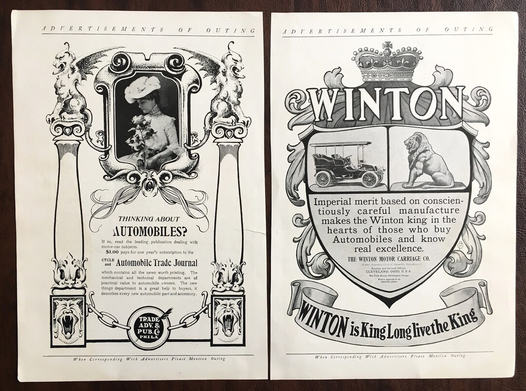 1904 Winton, Cadillac Car Ads + Dunlop Tire, Mayo-diamond Torch, Auto ...