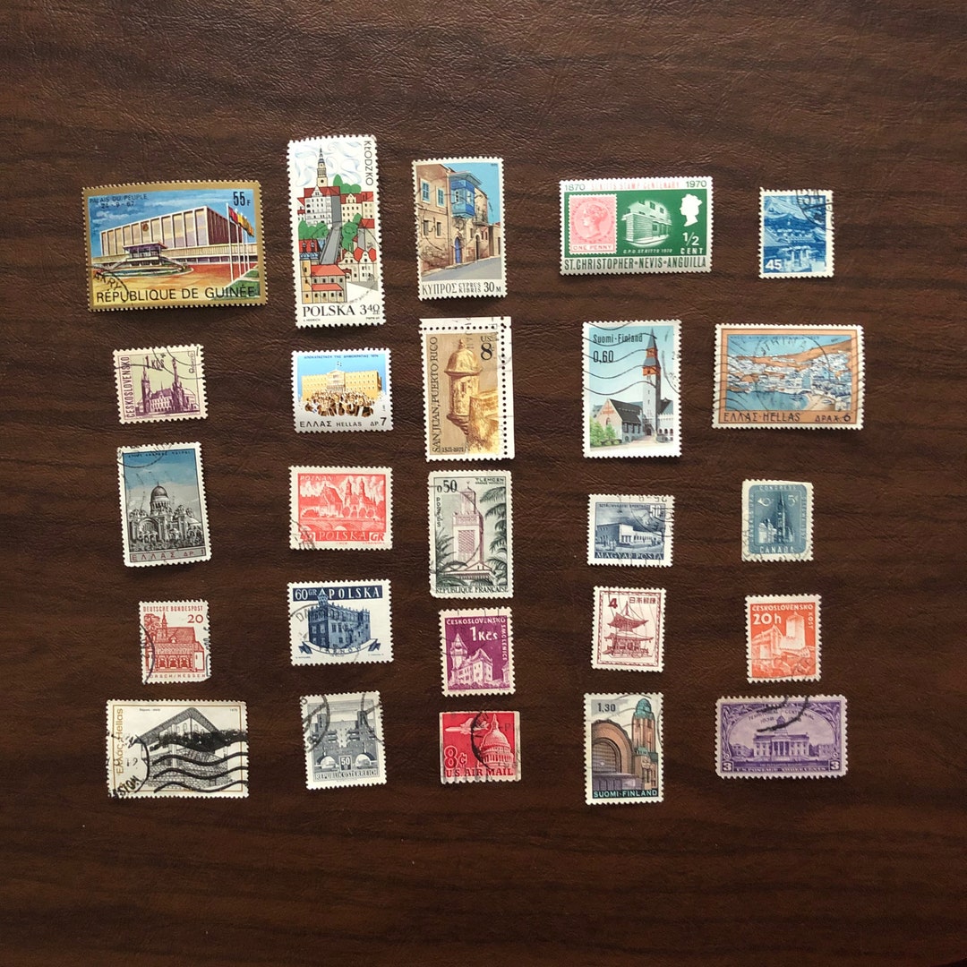 25 Vintage Architecture Stamps Curated Stamp Set Worldwide - Etsy