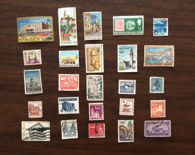 25 Vintage Architecture Stamps, Curated Stamp Set, Worldwide Stamps ...