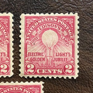 1929 Electric Light Bulb Golden Jubilee, Uncanceled Vintage USA Stamps ...