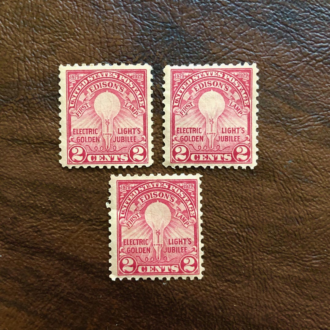 1929 Electric Light Bulb Golden Jubilee, Vintage USA Stamps, Hand ...