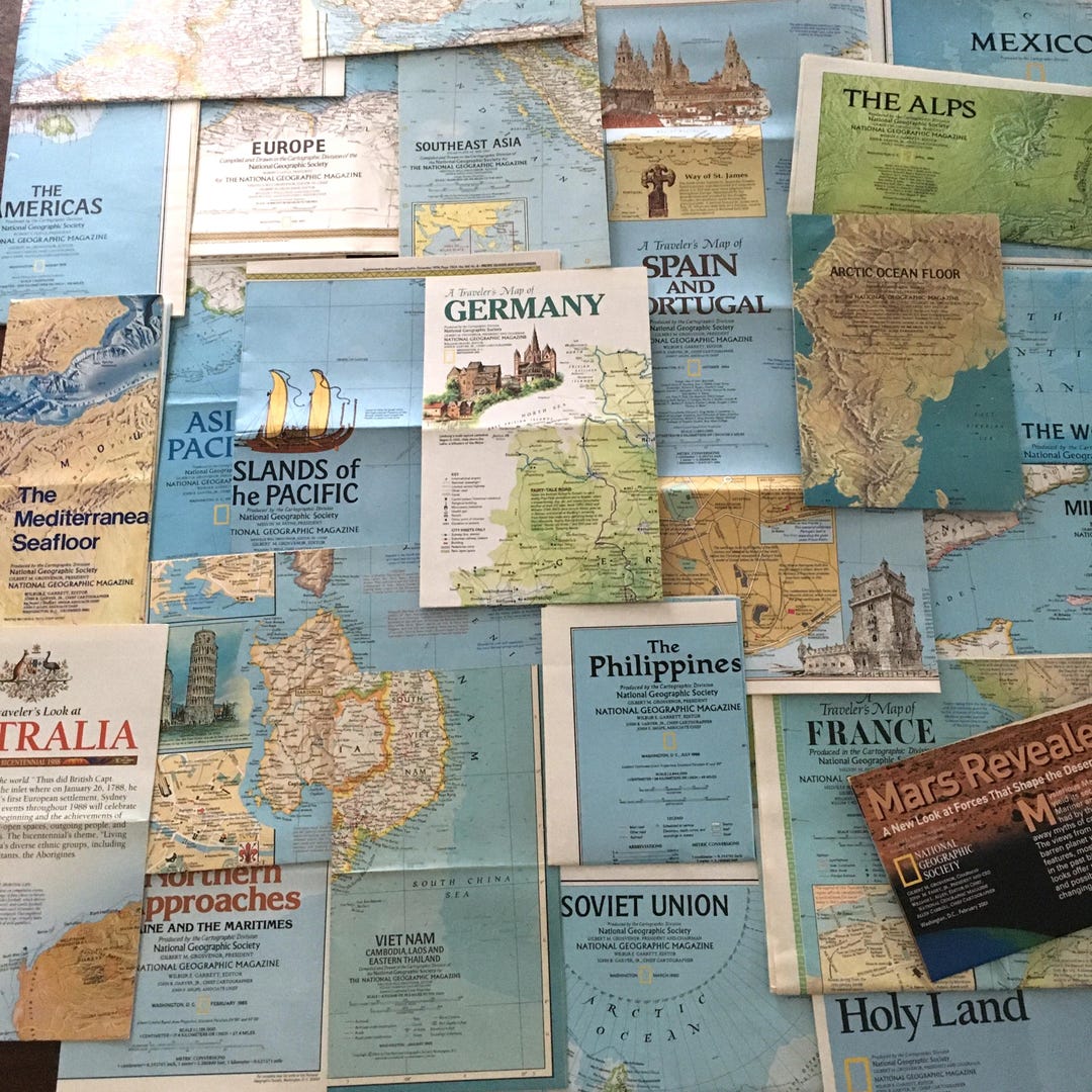 1959-1990s National Geographic Vintage Maps Worldwide, Illustrations ...