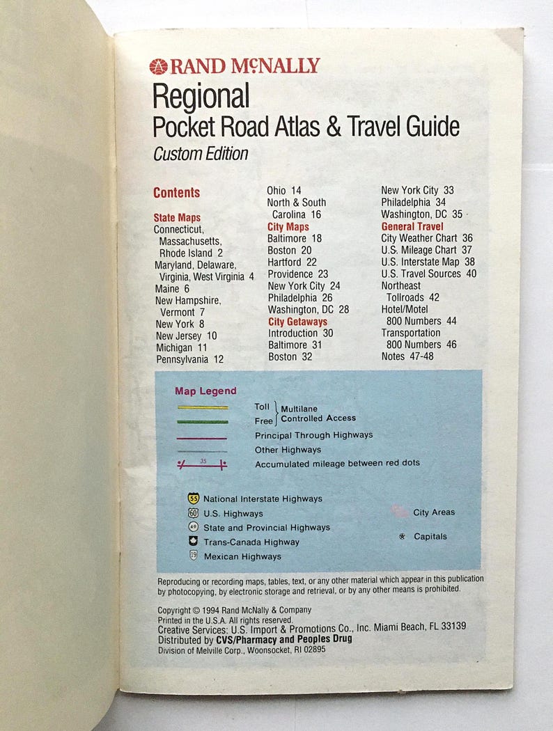 Vintage Map Booklet, Small Color Maps 1994 Rand Mcnally Pocket Road ...