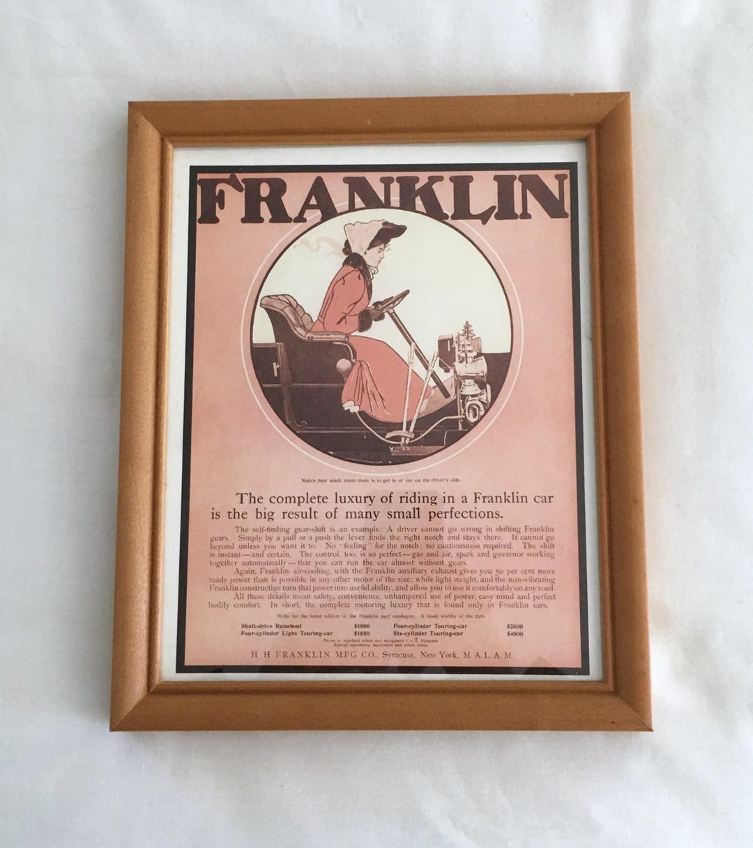 Framed Vintage Franklin Car Ad, Woman Driving Antique Car | Gift for ...