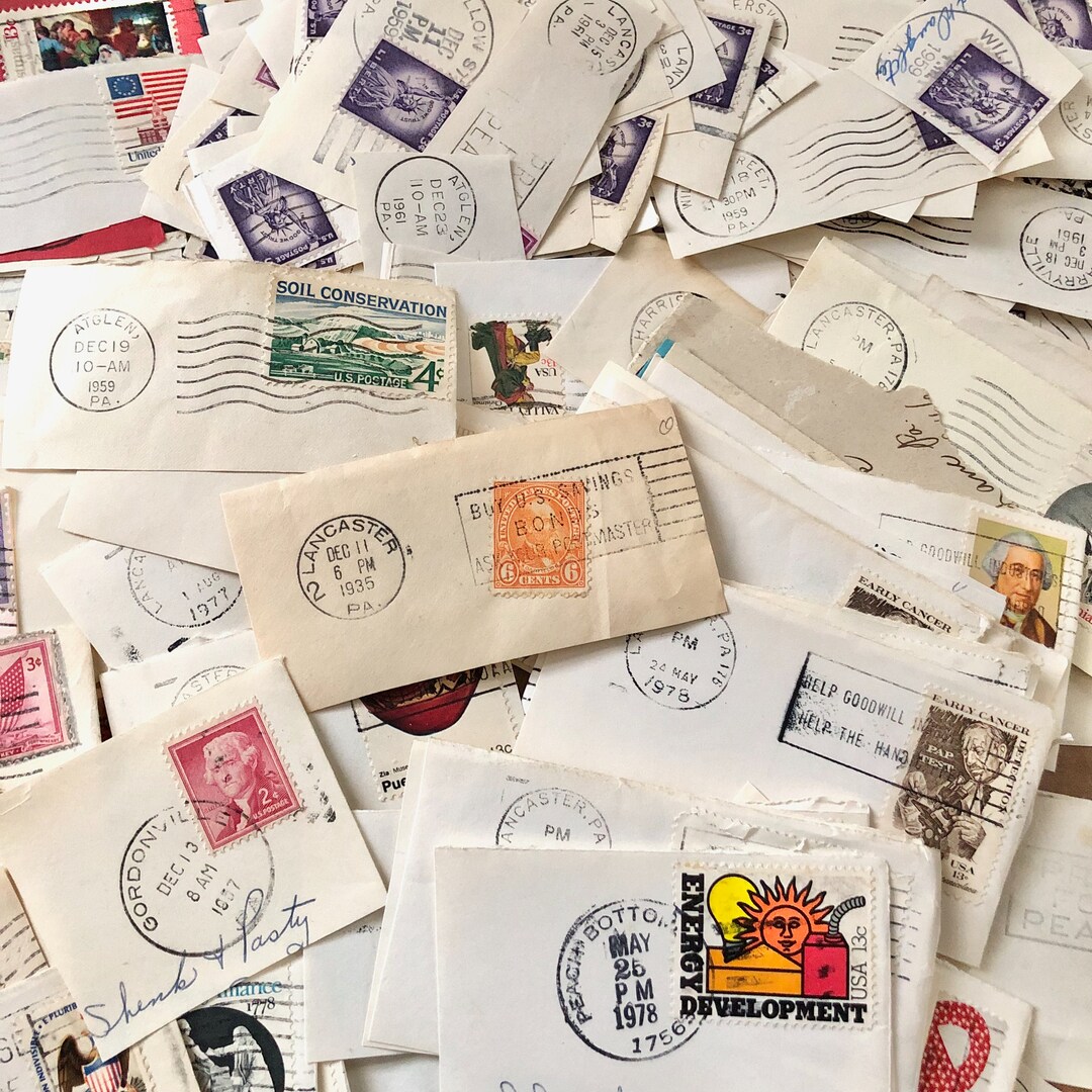 Hundreds of Vintage Stamps on Paper USA Stamps and Worldwide Stamps ...