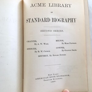 Antique Victorian 1880 Book Acme Library of Standard Biography, Chaucer ...