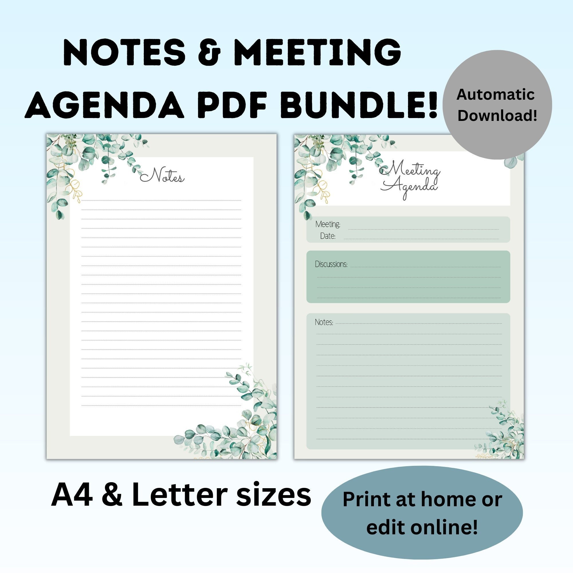 Notes and Meeting Agenda Printable PDF or Edit Online Automatic ...