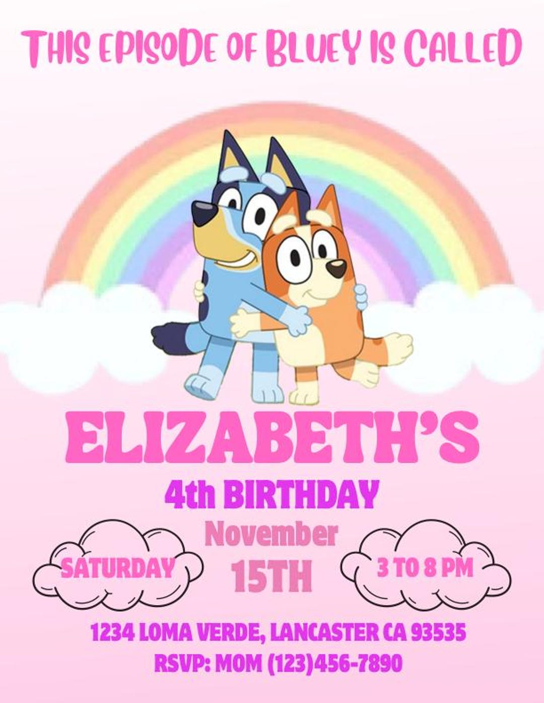 Girl Bluey Party Invitation Template Birthday Bluey Invite Template ...