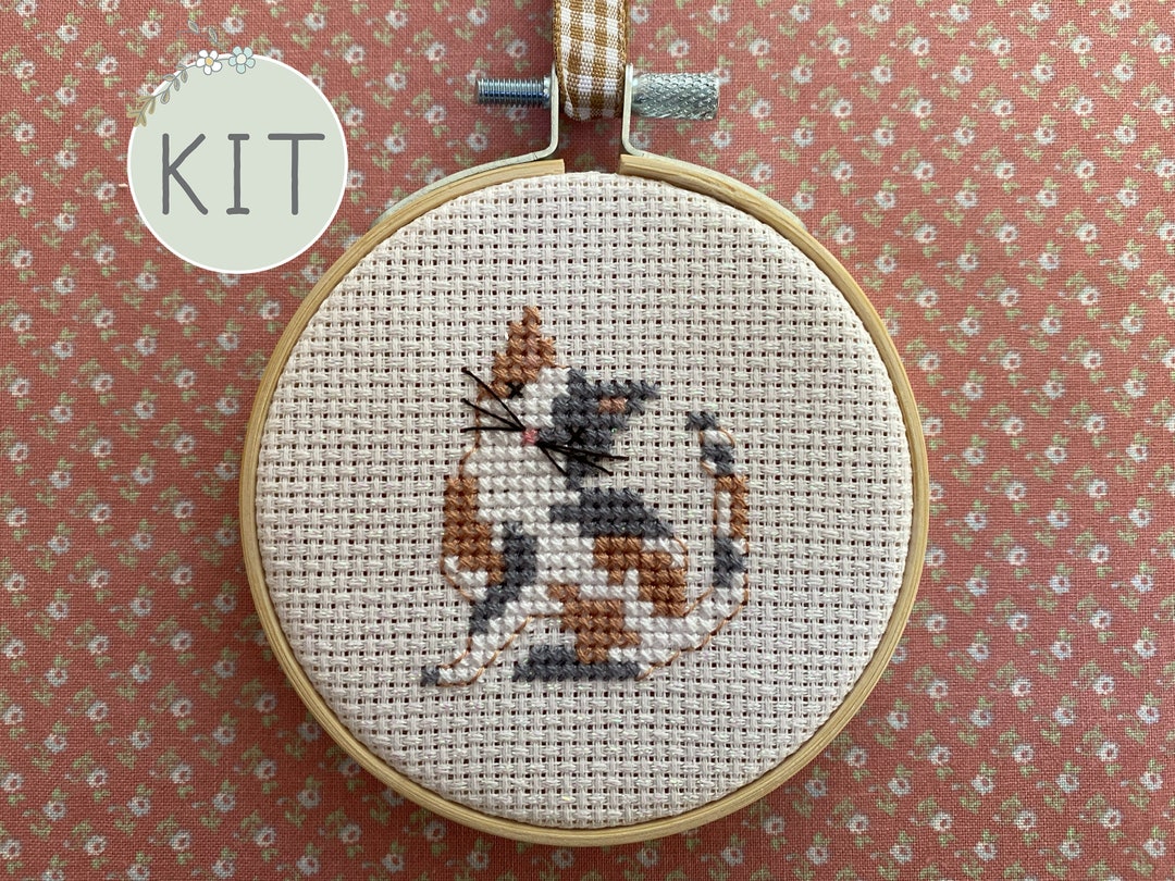 Cat Cross Stitch Kit, Kids Cross Stitch, Beginner Embroidery, Hand ...