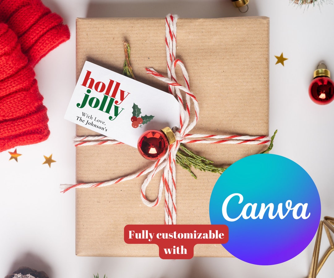 Customizable Holly Jolly Gift Tag Canva, Download, Christmas Printable ...