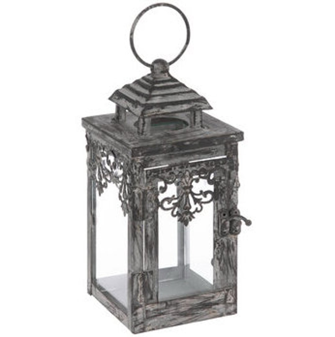 Distressed Gray Metal Lantern, Gray Distressed Metal Lantern, Gray ...