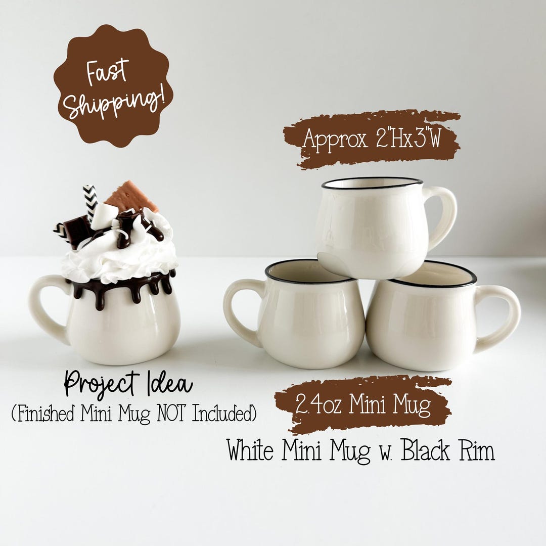 White Mini Enamel Mug With Black Rim – 2.4oz Craft & Display Cup ...