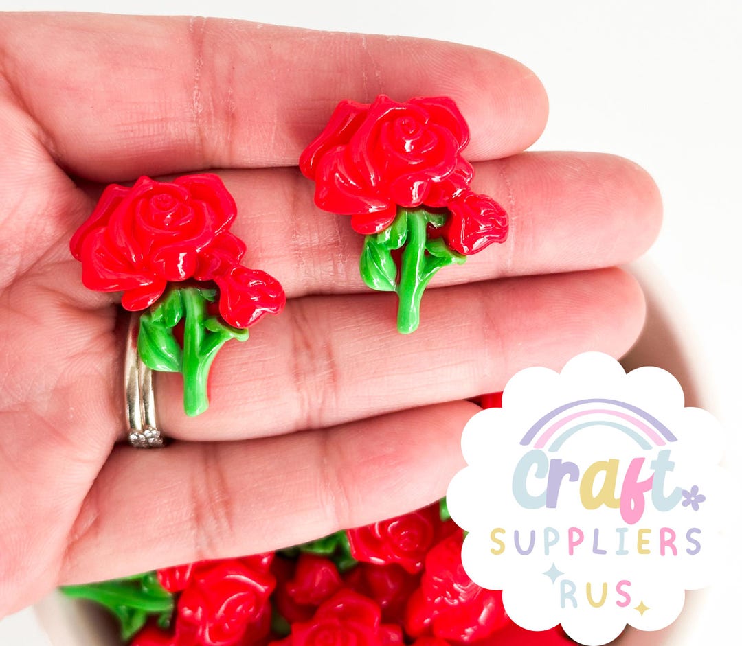 Set of 4 Flat Back Red Roses Bouquet Charms, Valentine Charms ...