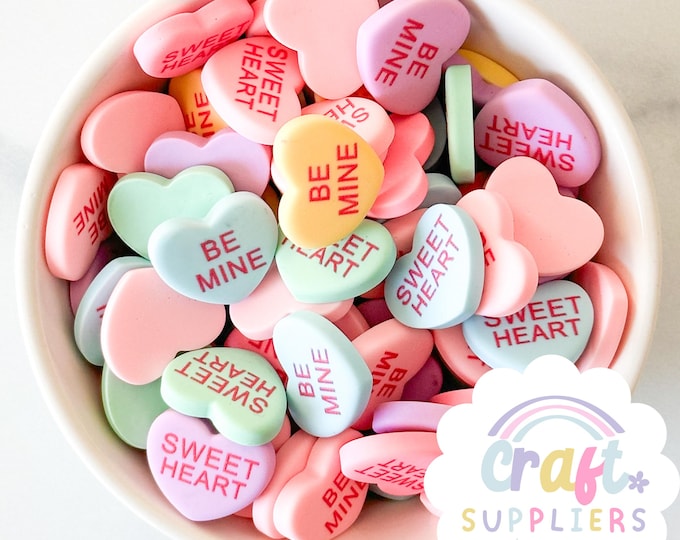 Large Resin Conversation Hearts, Fake Valentine Heart Resin Cabochons ...