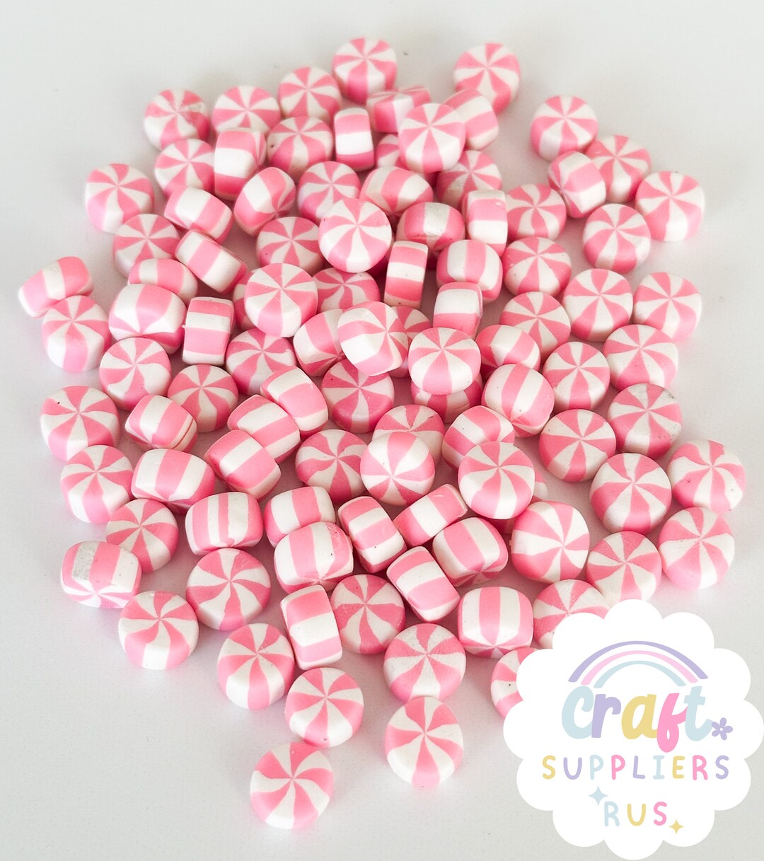 30pc Faux Polymer Clay Pink and White Peppermint, Pink and White Fake ...