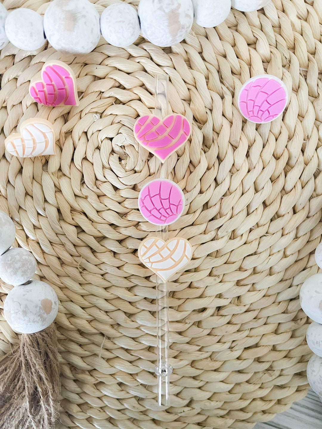 Heart Shaped Concha Straw Topper, Heart Concha Straw Topper, Concha ...