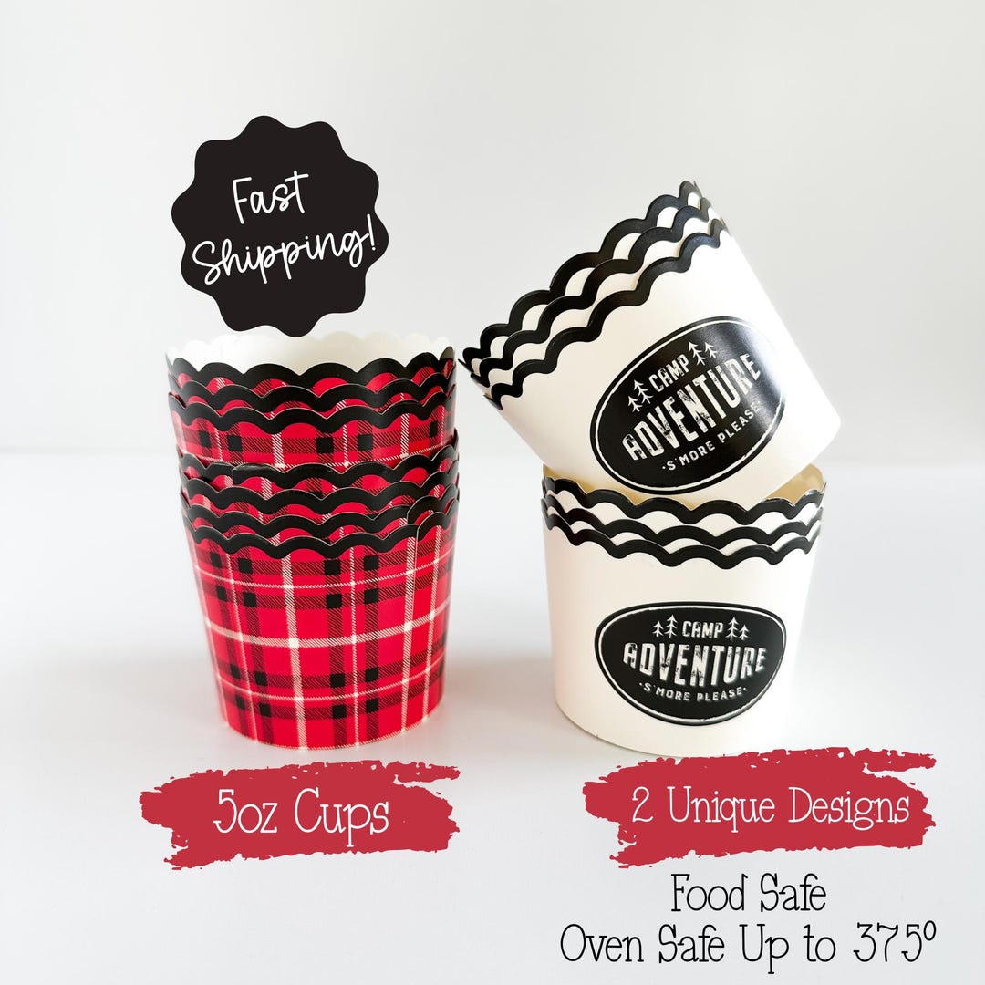 Camp Adventure Baking Cups: 5oz Disposable Treat Cups 2 Unique Designs ...