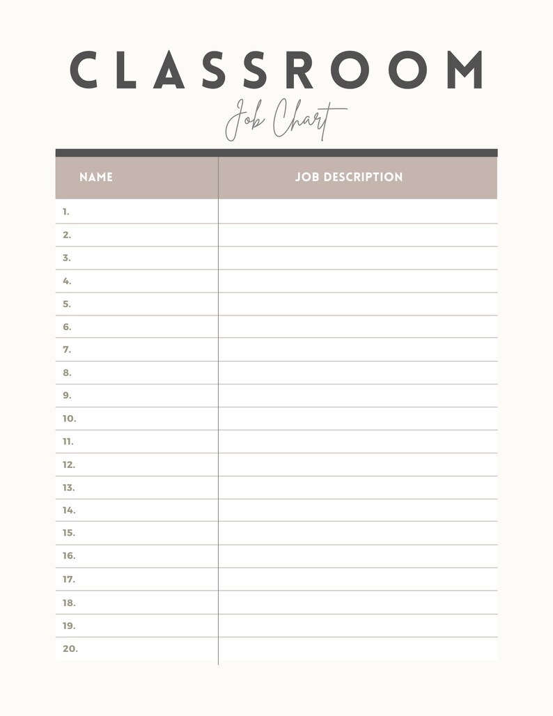 Student Job Chart for the Classroom Digital/pdf - Etsy