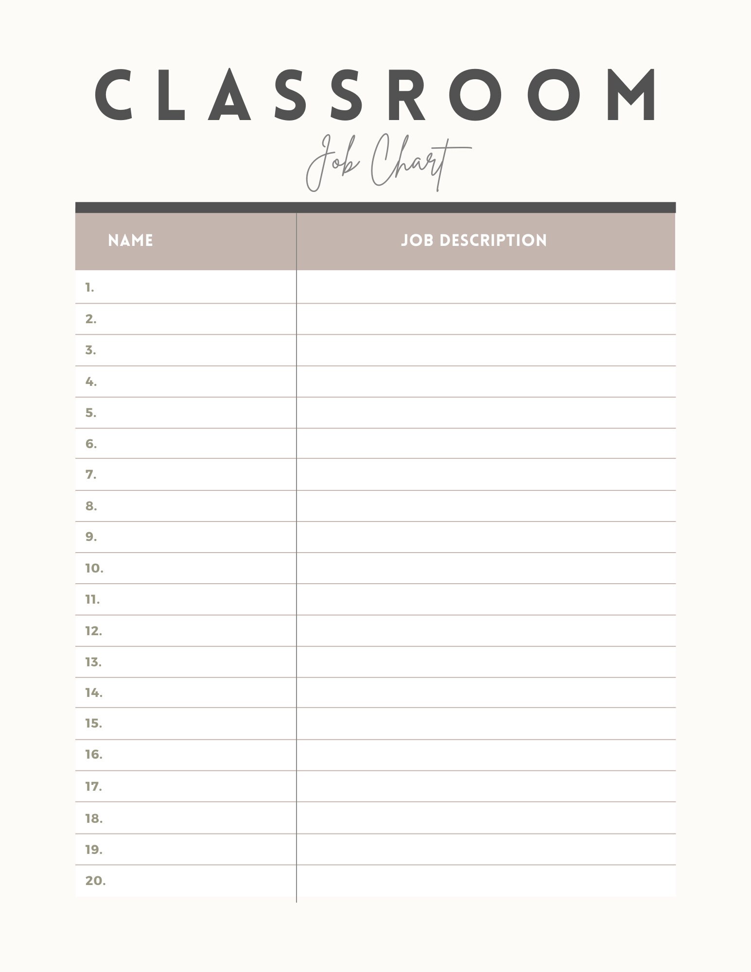 Student Job Chart for the Classroom Digital/pdf - Etsy