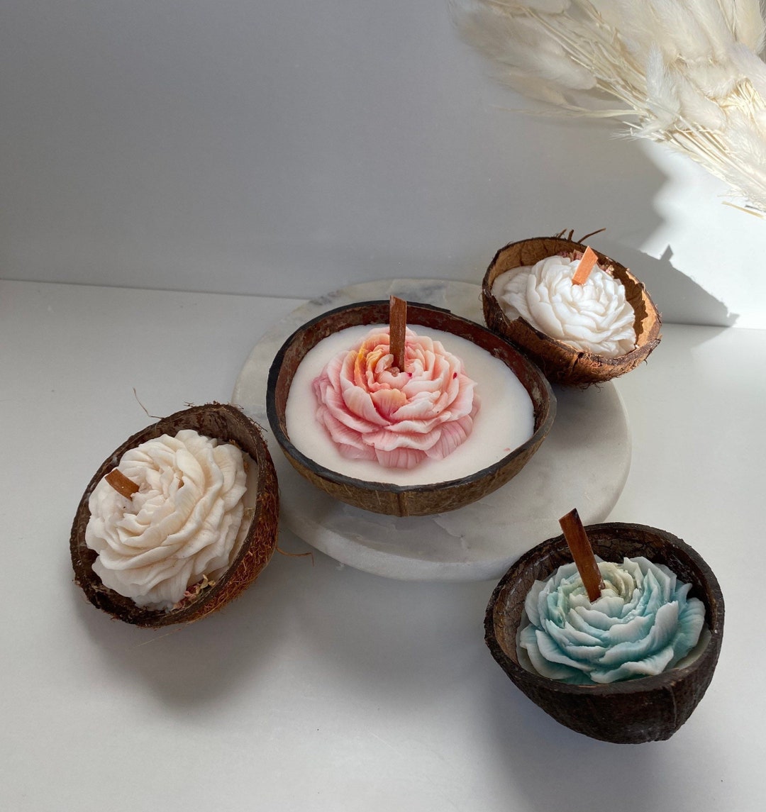 Coconut Candles “bali Dream” in Several Designs, Coconut Bowls Filled ...