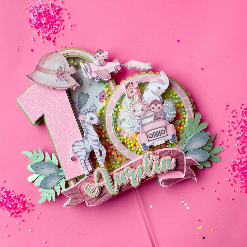 Wild One Pink Cake Topper Safari Cake Toppeanimals Cake - Etsy