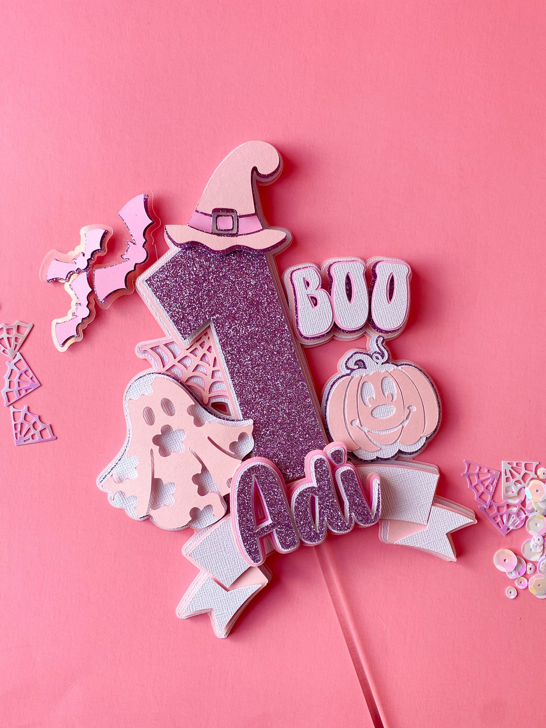 Spooky One Cake Topper, Pink Halloween Theme, Halloween Cake Topper ...